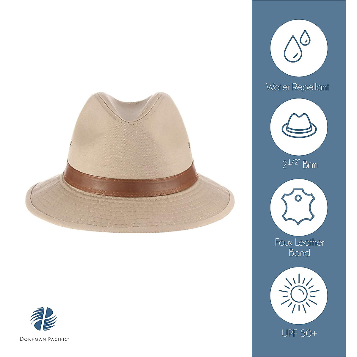 Dorfman Pacific Men's One-Piece Canvas Faux Leather-Trim Safari Hat,Bark,Large