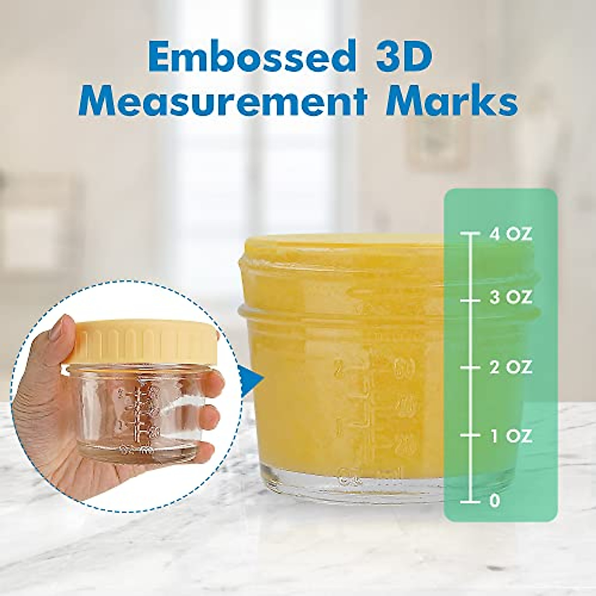 WILLDAN 24-Pack Glass Baby Food Storage Containers - 4 oz Baby Food Storage Jars with Lids, Baby Food Maker, Microwave, Dishwasher & Freezer Safe