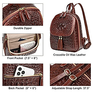 COOLCY Small Crocodile Leather Backpack Purse for Women Designer Ladies Fashion Bag (Dark Brown.)