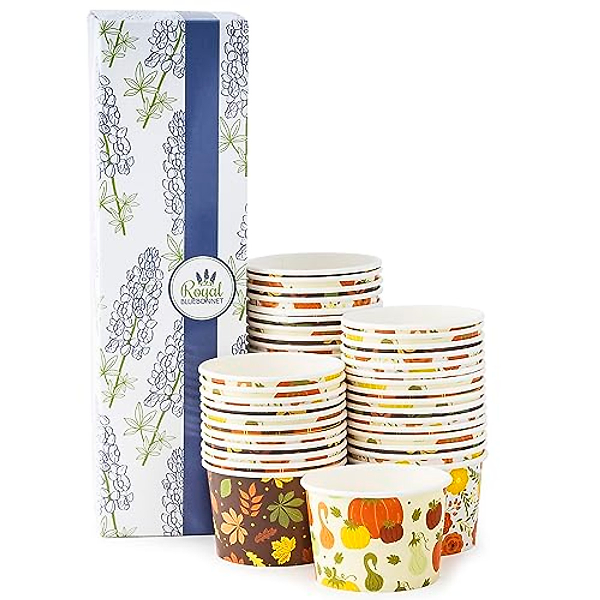 ROYAL BLUEBONNET Disposable Fall Bowls – 48 8oz Fall Themed Bowls for Thanksgiving Soup Bowls, Paper Bowls for Chili, Halloween Snack Cups, Pumpkin Soup Bowls, Fall Party Supplies, Fall Dessert Bowls
