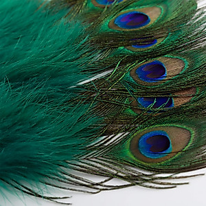BABEYOND Roaring 20s Vintage Style Peacock & Black Marabou Feather Fan Flapper Accessories for Costume Halloween Dancing Party Tea Party Variety Show (Dark Green-White Rib)