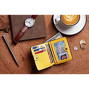 Gostwo Small Wallet for Women, Bifold Card Holder Rfid Wallet Women Genuine Leather with ID Window(Coated Yellow)