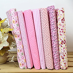 Gaweb Square Shape, Flower, Striped, Polka Dot Cotton Fabric,7Pcs 25x25cm Cotton Fabric Flower Polka Dot Bundle DIY Patchwork Quilt Cloth Purple (7pcs / Set)
