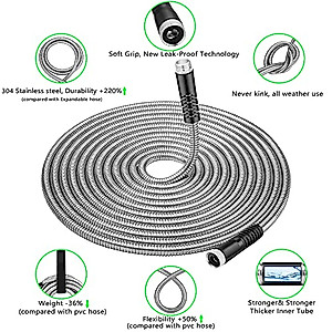 200 ft Garden Hose -Metal Water hose with Nozzle &10 Function Sprayer,Flexible, Heavy Duty,No Kink& Tangle, Lightweight, 304 Stainless Steel Car Washing Hoses Pipe for Outdoor,Yard