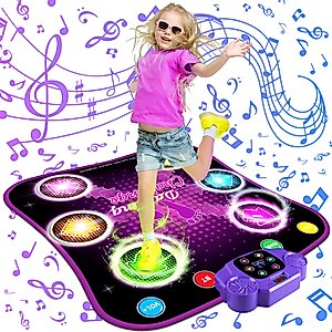 Jugana Kids Dance Mat Toys, Electronic Music Dance Pad with Light Up 6-Button & Wireless Bluetooth, Dance Game Toys for 3-12 Year Old Kids Girls Boys