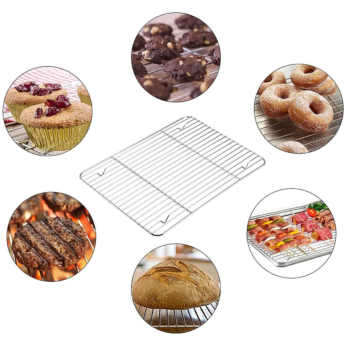 TeamFar Cooling Rack Set of 4, Roasting Baking Racks Stainless Steel for Baking Sheet Toaster Oven Pan, Healthy & Rust Free, Mirror Finish & Dishwasher Safe …