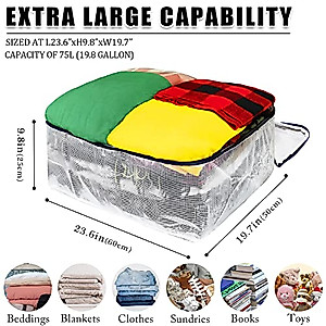Clear Storage Bags with Zipper, 75L Extra Large Capacity - Closet, Underbed Storage Organizer for Clothes, Bedding, Comforter, Toys, Pillow & Blanket, 3 Pack