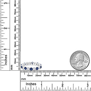 Gem Stone King 3.00 Cttw Blue Sapphire and White Created Sapphire Eternity Band Ring For Women In 925 Sterling Silver | Available in size 5, 6, 7, 8, 9