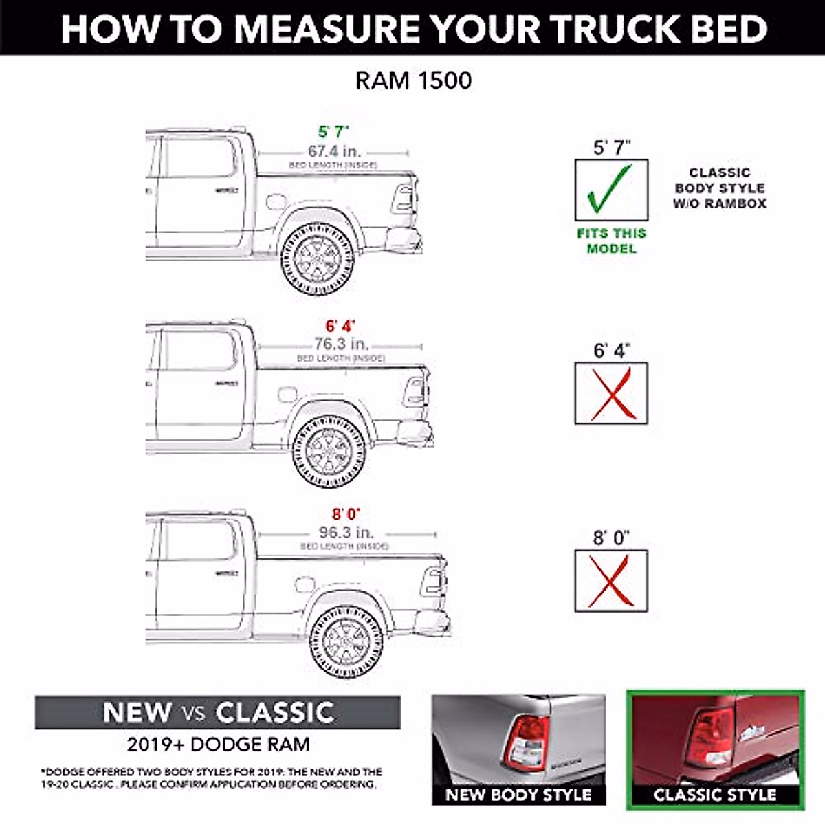 UnderCover Classic One-Piece Truck Bed Tonneau Cover | UC3080 | Fits 2009 - 2022 Dodge Ram 1500 5' 7" Bed (67.4")