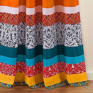 Lush Decor Boho Stripe Window Curtain Bohemian Geomatric Floral Design Panel Pair, 52" W x 84" L, Turquoise & Tangerine