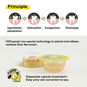 BT21 Hoo Mouthwash, Single Size Mouthwash for Fresh Breath on The go. Airline Friendly Liquid Travel Portable Oral Care Mouthwash, Alcohol Free for Work Smokers, 8 Cups/Set, Autograph Included