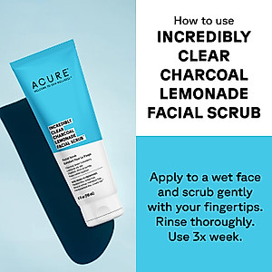 ACURE Incredibly Clear Charcoal Lemonade Facial Scrub -Deep Face Wash Cleansing, Gentle Exfoliates & Detoxifies with Charcoal Scrub, Lemon & Blueberry -For Oily to Normal & Acne Prone Skin, 4 Fl Oz