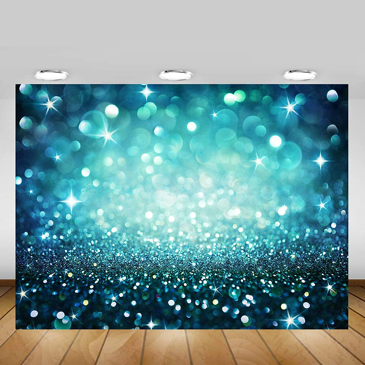 Prom Dance Decoration Photography Backdrop Shining Spot Bokeh Glitter Sparkle Blue Photo Background for Portrait Wallpaper Vinyl 7x5ft Birthday Party Supplies Photo Booth Studio Props Pictures