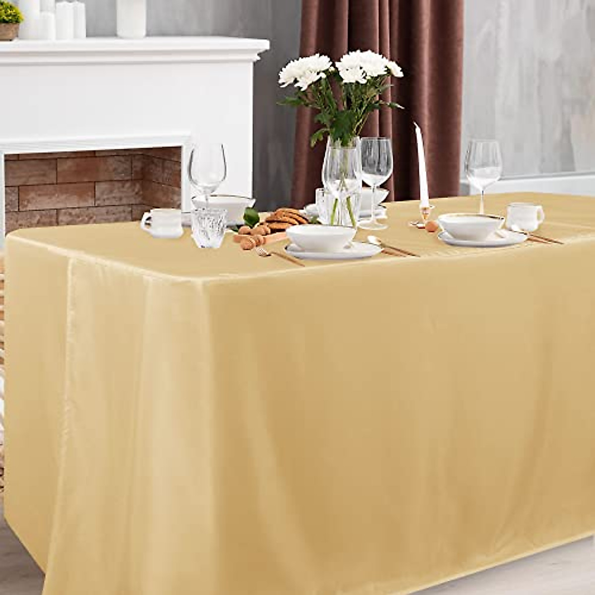 Obstal 2 Pack Table Clothes for 6 Foot Rectangle Tables - Water Resistant Washable Fabric Polyester Rectangle Table Cover for Outdoor/Indoor Uses, Champagne, 72L x 30W x 30H Inches