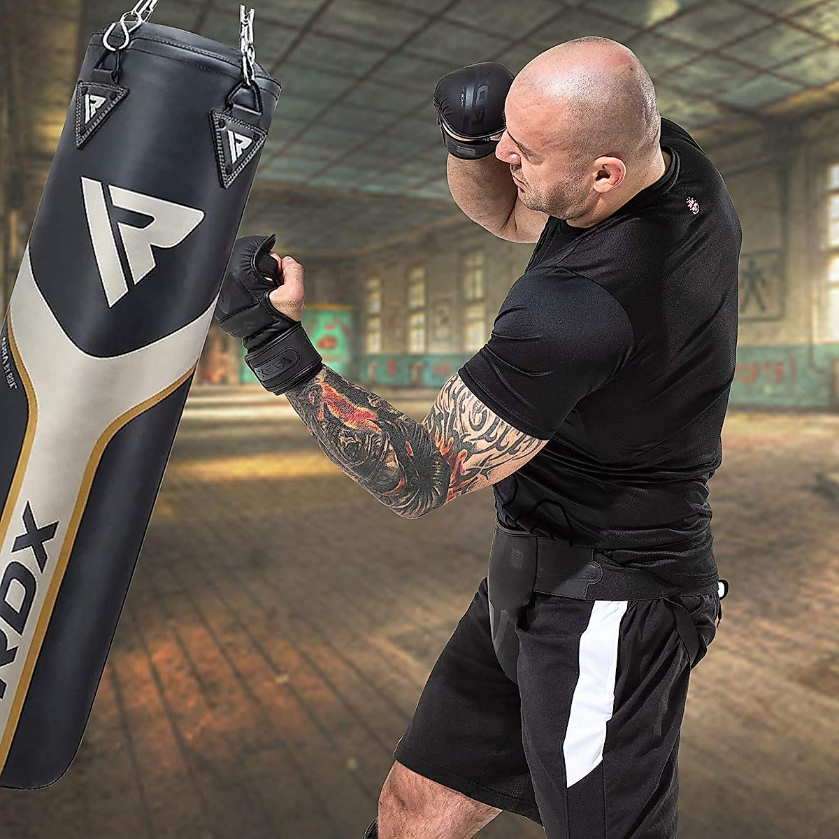 RDX MMA Hybrid Sparring Gloves, Maya Hide Leather, Open Ventilated Palm, Padded Mitts Martial Arts Kickboxing Muay Thai Training Cage Fighting, Men Adult, Punching Bag and Pads Workout