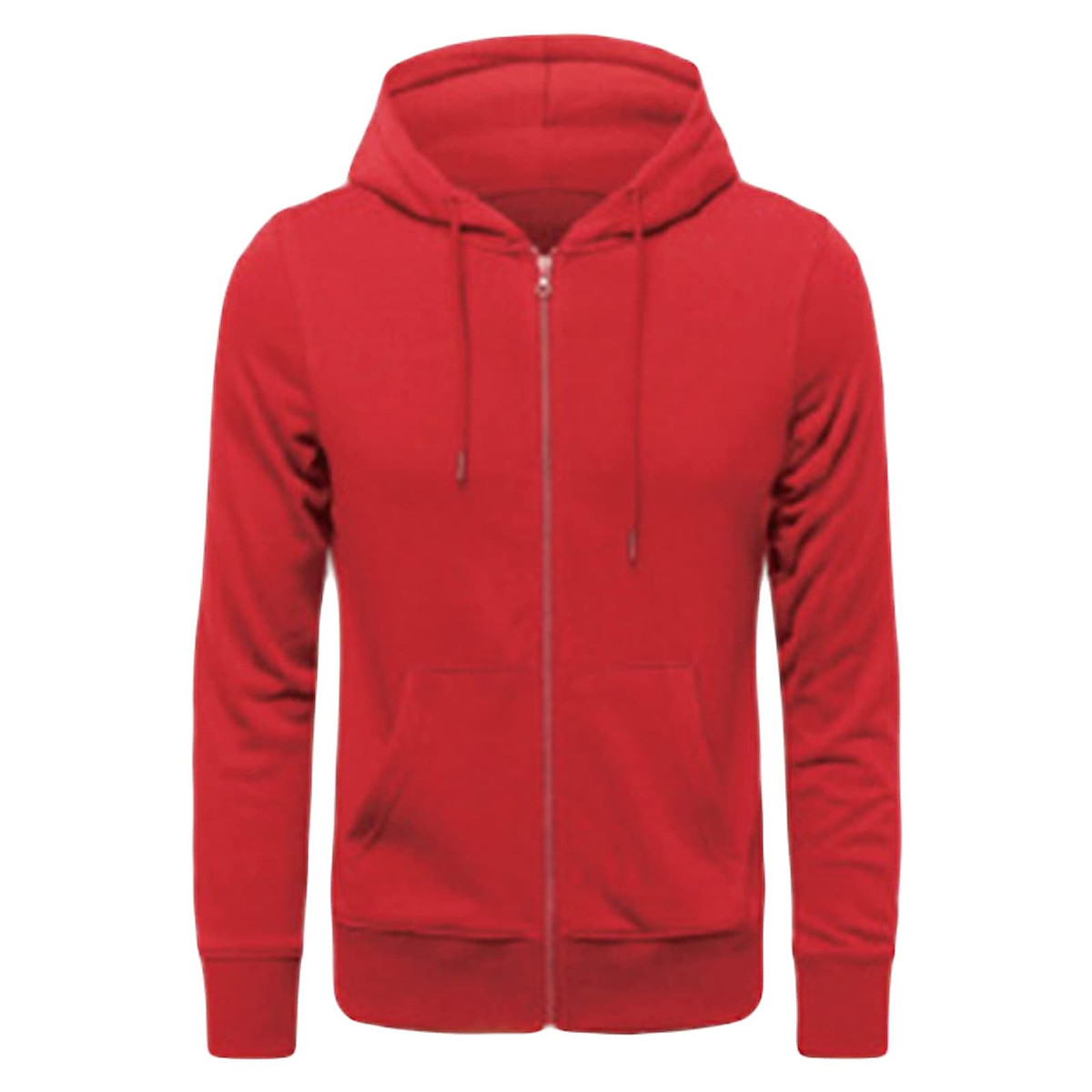 Maiyifu-GJ Men's Full Zip Long Sleeve Hoodies Lightweight Slim Fit Solid Color Hoodie Hooded Sweatshirt With Kanga Pocket (Red,X-Large)