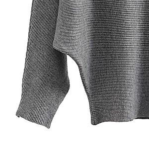Ckikiou Womens Lightweight Oversized Boat Neck Sweaters Tops Dolman Batwing Sleeve Ribbed Knitted Pullovers Gray
