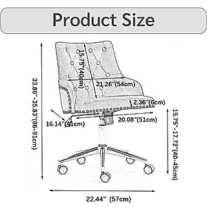 Pink Desk Chair Velvet Office Chair with Wheels Tufted Vanity Chair Fabric Task Swivel Armchair for Bedroom Living Room