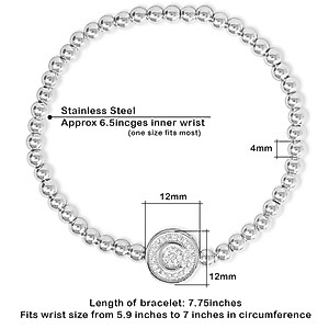 by you Initial Bracelets for Women 26 Letters Alphabet Round Charm Stainless Steel Gold Silver Beaded ball Bracelets (Silver - C)