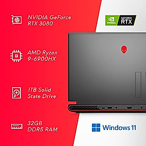 Alienware M17R5 Gaming Laptop - 17.3-inch FHD 480Hz Display, AMD Ryzen 9-6900HX, 32GB DDR5 RAM, 1TB SSD, NVIDIA GeForce RTX 3080 GDDR6, Windows 11 Home, 1 Year Support - Dark Side of the Moon, Black