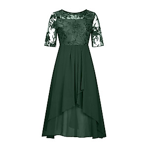 YUTANRAL Wedding Guest Dresses for Women Summer 2023 Formal Cocktail Prom Dress Body Suits Women Clothing Trendy Dressy Elegant Midi Flowy Sexy Lace Floral Ruffle Short Sleeve(B Green,XX-Large)