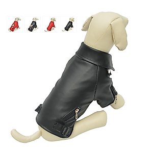 Lovelonglong Cool Dog Leather Jacket, Warm Coats Dogs Windproof Cold Weather Coats for Large Medium Small Dogs, Beagle Clothing Black L-S