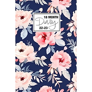 2023 - 2024: 18 Month Diary A5 Week to View on 2 Pages Weekly Journal Agenda WO2P Planner Jul 23 to Dec 24 Horizontal With Moon Phases, UK & US ... And Blush Pink Peonies Pattern Floral Flowers