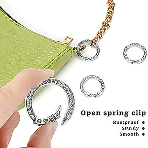 Rhinestone Spring O Rings,10 Pack Key Ring Clips Round Carabiner Metal Round Spring Buckle Silver Keychain Rings Zinc Alloy Spring Rings Metal O Rings for Keychain,Backpack,Shoulder Bag,Pet Harness