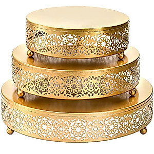 Hedume 3 Pack Cake Stand Set, Round Cake Stands, Metal Dessert Cupcake Pastry Candy Display Plate for Wedding, Event, Birthday Party