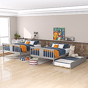 LCH Bunk Bed,Full Over Full Size Bunk Bed with Twin Size Trundle and Ladder for Bedroom,Guest Room and Dorm,Mutifunctional Bunk Bed for Kids,Adults,Teens,No Box Spring Needed,Gray