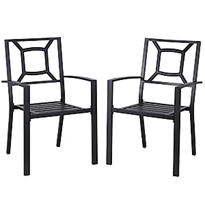 AECOJOY Metal Dining Chairs, 2 Pieces Outdoor Patio Dining Chairs with Armrest, Stackable Arm Chairs with Heavy-Duty E-Coating Metal Frame for Balcony, Garden, Set of 2, Black