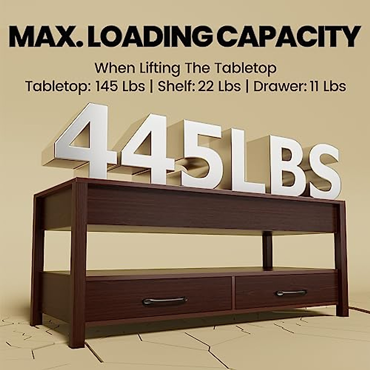 VEELOK Lift Top Coffee Table for Living Room with Hidden Storage Compartment 2 Drawers and Shelf Large Convertible Coffee Table, 43.3" Modern Wood Coffee Table, 445LBS Max Weight, Espresso