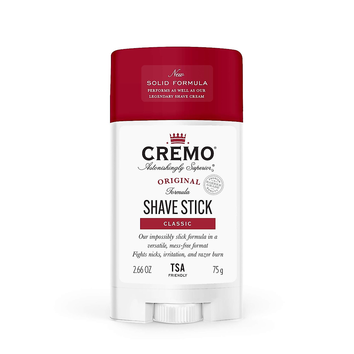 Cremo Barber Grade Shave Stick, Solid Mess-Free Formula, Original 2.66 Ounce
