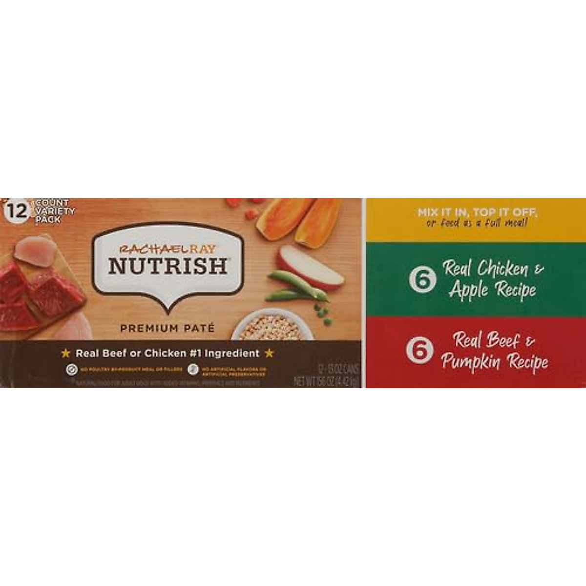 Rachael Ray Nutrish Premium Pate Wet Dog Food, Chicken and Beef Variety Pack, 13 Ounce Cans (Pack of 12)