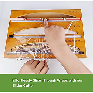 LownRain Bamboo Foil and Plastic Wrap Organizer, Plastic Wrap, Aluminum Foil and Wax Bamboo Dispenser for Kitchen Storage Organization Holder for 13" Roll (3-Slot,Arc)