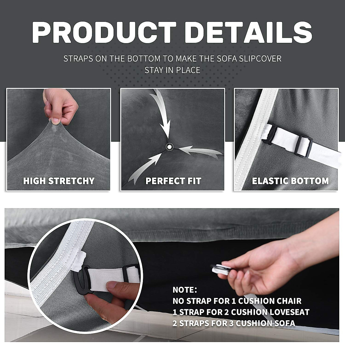 XYMHUN Velvet Armchair Covers 2 Pieces Chair Covers for Living Room Super Stretch Anti Slip Chair Slipcovers with Arms Dogs Pets Armchair Furniture Protector with Elastic Bottom (Grey, Chair)