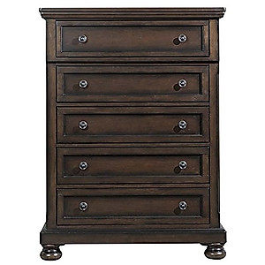 BOWERY HILL Modern Metal Chest with Bevel Edge in Walnut Finish