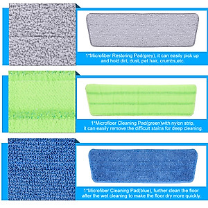 DEANIC 16" Wet Dust Mops Hardwood Floor with 3 Washable Pads Flat Mop Microfiber Mop for Floor Cleaning…