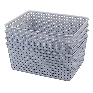 Rinboat Medium Plastic Storage Baskets with Handle, 4 Packs, G