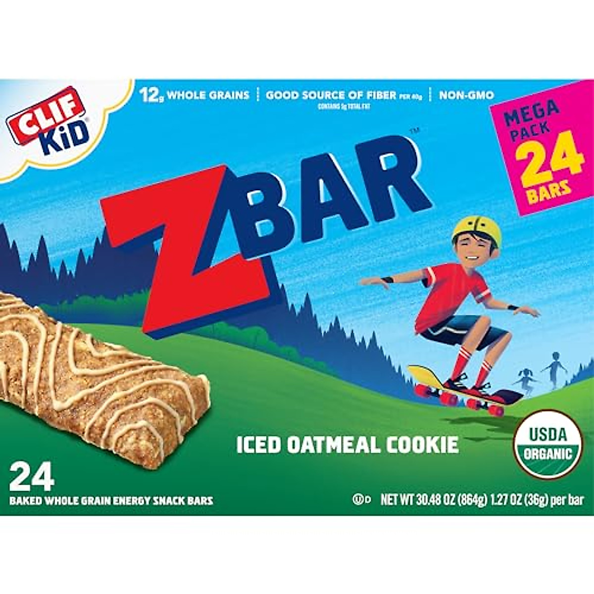 CLIF Kid Zbar - Iced Oatmeal Cookie - Soft Baked Whole Grain Snack Bars - USDA Organic - Non-GMO - Plant-Based - 1.27 oz. (24 Pack)