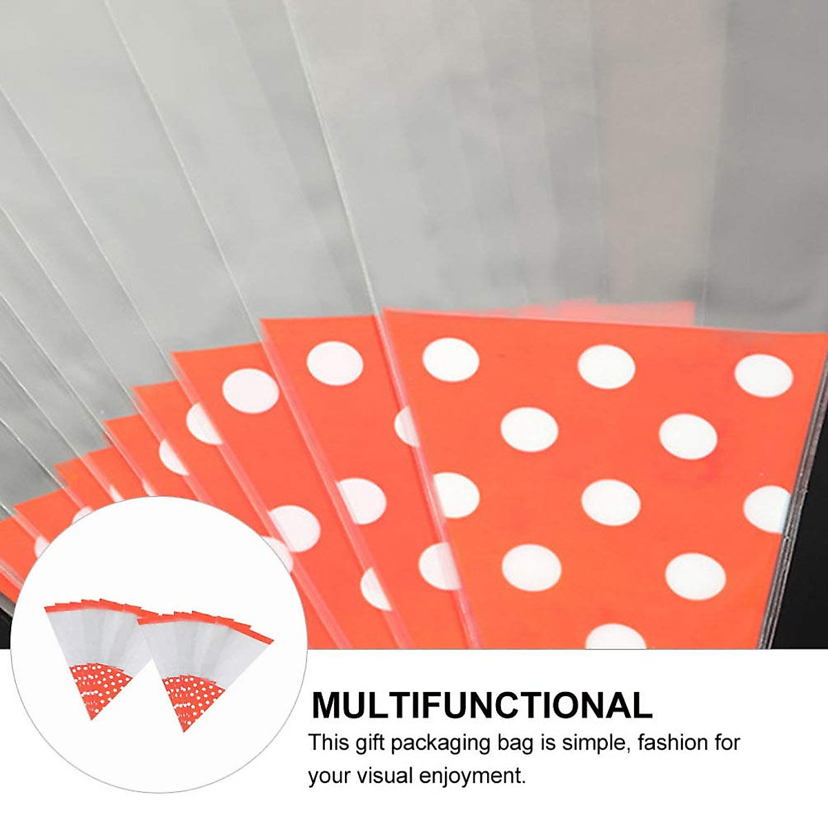 FARUTA 100pcs Clear Cello Treat Bags Cone Shaped Polka Dot Popcorn Bags Triangle Treat Bags OPP Plastic Bags for Gift Wrapping Bakery Cookie Dessert Packaging Red