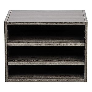 IRIS USA 3-Shelves Modular Wood Stacking Storage Box, for Office Closet and Nightstand, Easy Assembly, Customizable, Stacking Storage Boxes, Gray