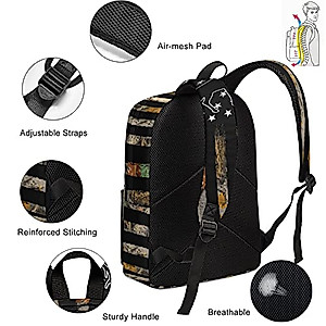 Ridzorgt Fox Backpack, Lightweight College Bookbag Durable Laptop Wear-resistant Rucksack, Casual Daypack for Office (Camo Forest Deer Flag)