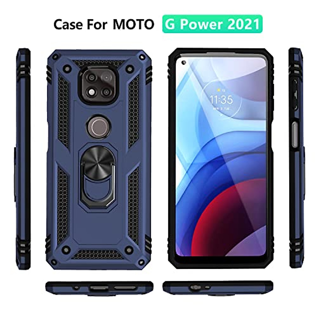 SKTGSLAMY for Moto G Power 2021 Case,with Screen Protector,[Military Grade] 16ft. Drop Tested Cover with Magnetic Kickstand Car Mount Protective Case for Motorola Moto G Power 2021, Blue