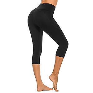 Stelle Womens High Waisted Legging Yoga Pants with Pockets for Workout (Cotton Like Softness-Black, Large)