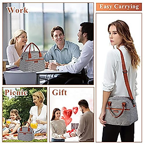 VASCHY Lunch Bags for Women, Cute Insulated Lunch Box Tote Reusable Cooler Bag with Removable Shoulder Strap for Work Classic Strip