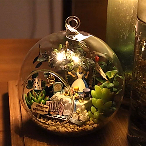 Flever Dollhouse Miniature DIY House Kit Creative Room with Furniture and Glass Cover for Romantic Artwork Gift(Dream Angel)