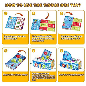 VPOJOY Baby Tissue Box Toy, Soft Montessori Magic Tissue Box Baby Toys 6 to 12 Months, High Contrast Crinkle Paper Sensory Silk Scarves Toys for 1 Year Old Boys Girls Kids Early Learning Gifts