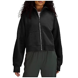 Women's Hoodies Zip Up Women's Fashion Hoodies & Sweatshirts Casual Long Sleeve y2k Clothes Full Zip Up Cropped Hoodie Jacket With Pockets Black S