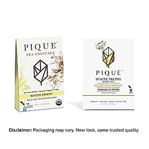 Pique Organic White Peony Tea Crystals - Antioxidants for Radiant Skin, Immune Support, Fujian Chinese Caffeinated Tea - 14 Single Serve Sticks (Pack of 1)
